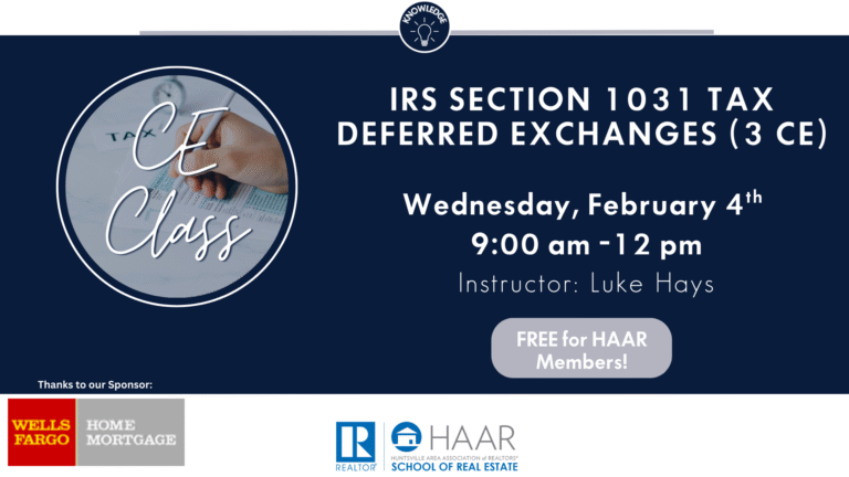 IRS Section 1031 Tax Deferred Exchanges (3 CE) - Huntsville Area ...