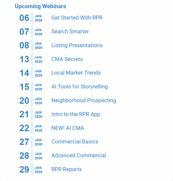 Free RPR Webinars in January - Huntsville Area Association of Realtors